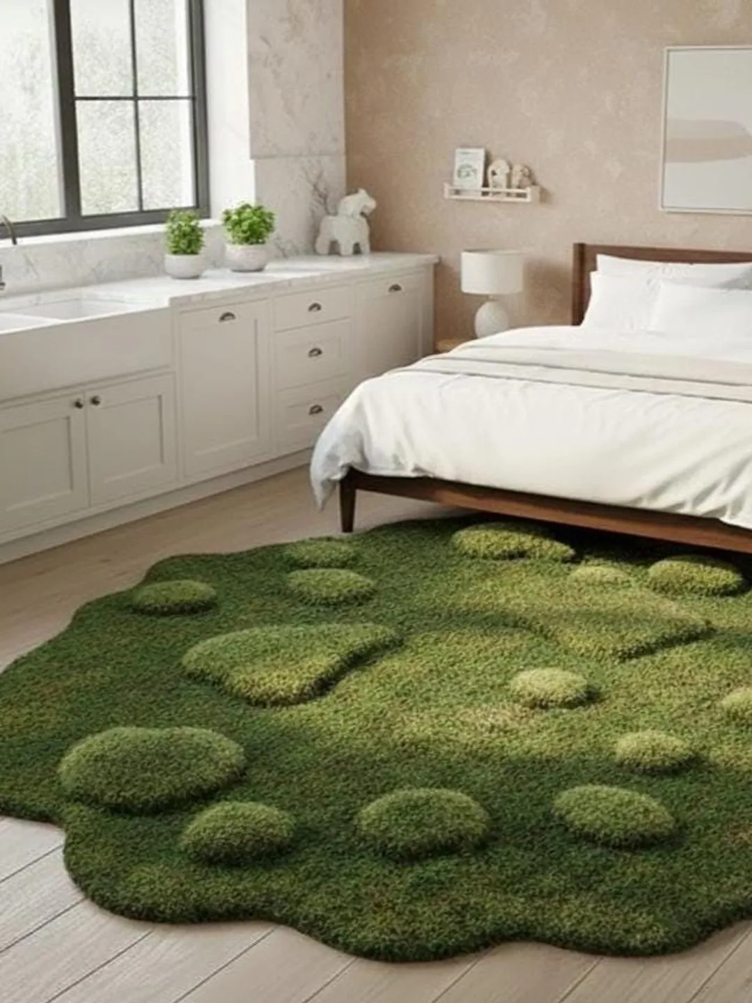 Moss Green Wool Area Rug, 3D Textured Organic Carpet, Nature Inspired