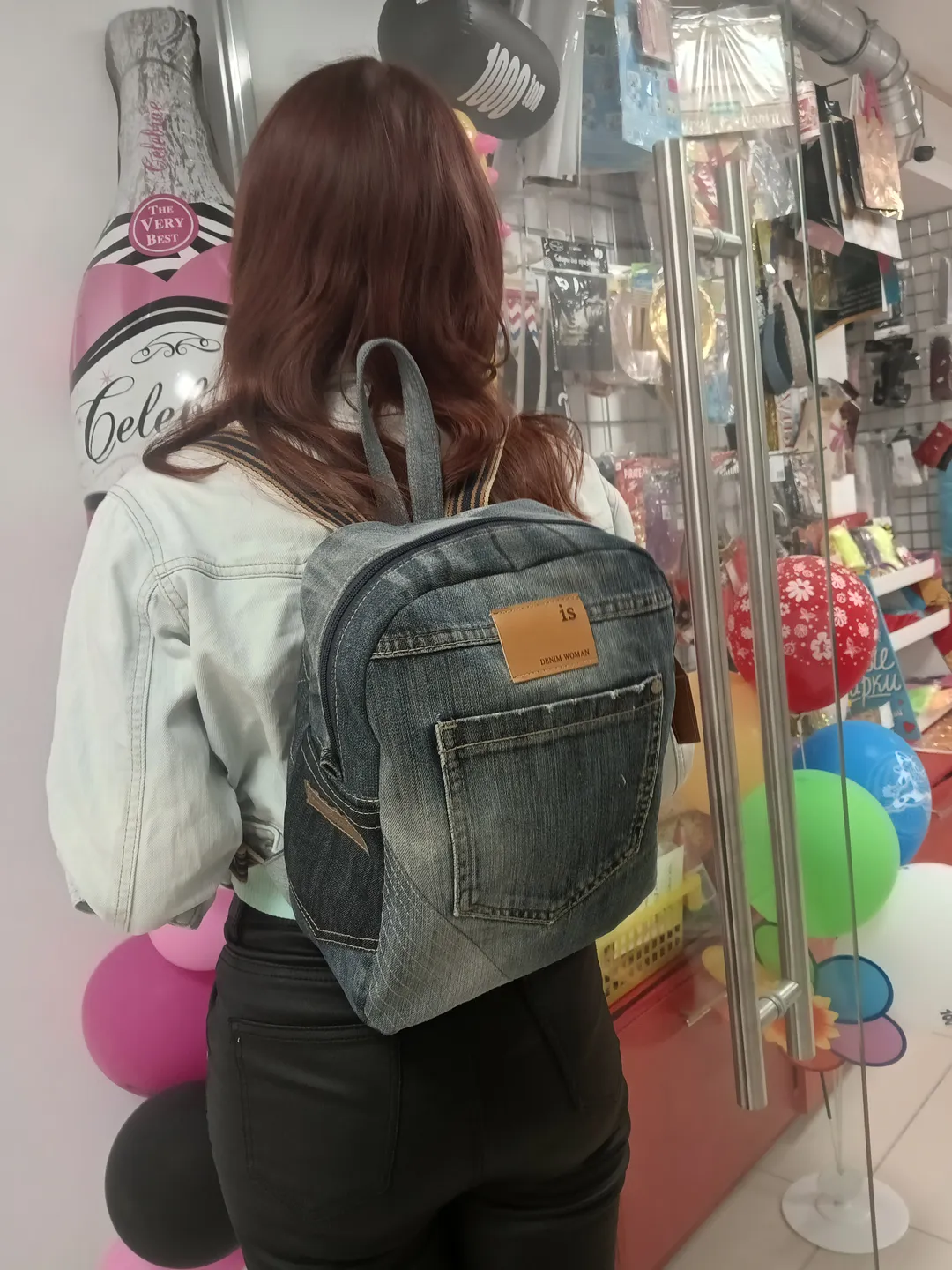 Casual unisex denim backpack made from recycled jeans, with 3 pockets ...
