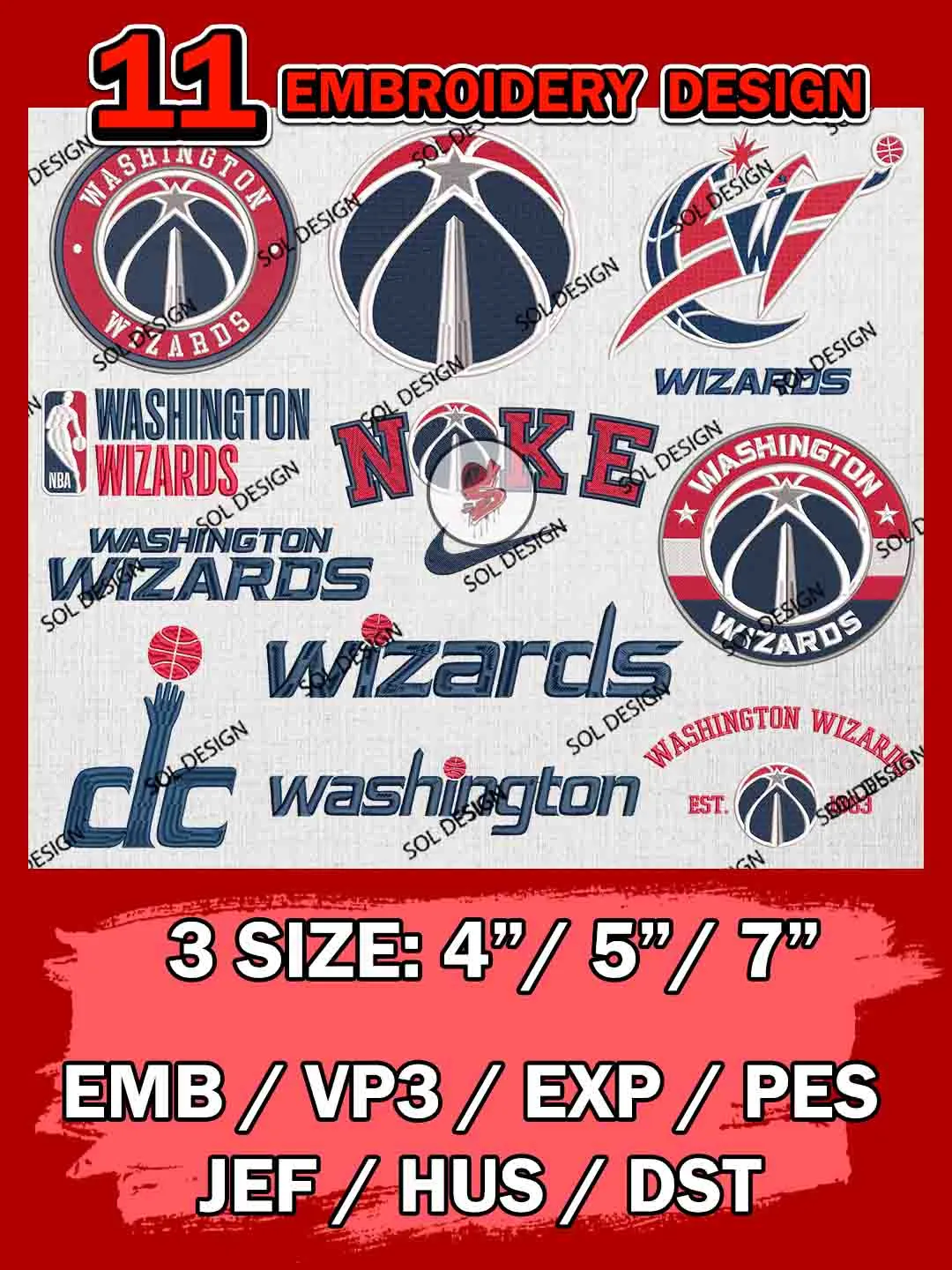 NBA Washington Wizards Bundle Embroidery Files, NBA Washington Wizards ...