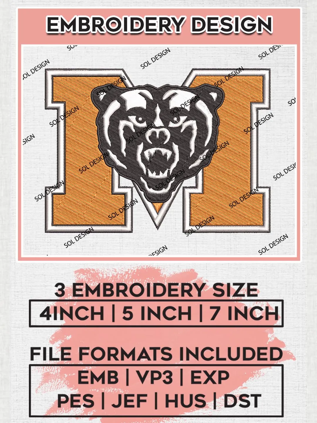 Mercer Bears Logo Machine Embroidery Design, NCAA Mercer Bears ...