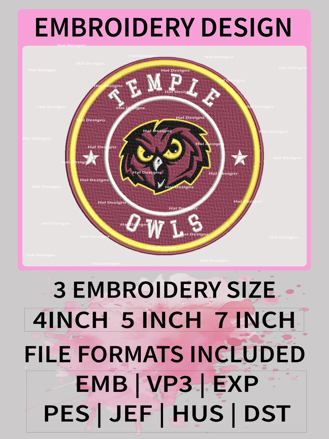 Temple Owls Embroidery Files, NCAA Logo Embroidery Designs, NCAA Owls ...
