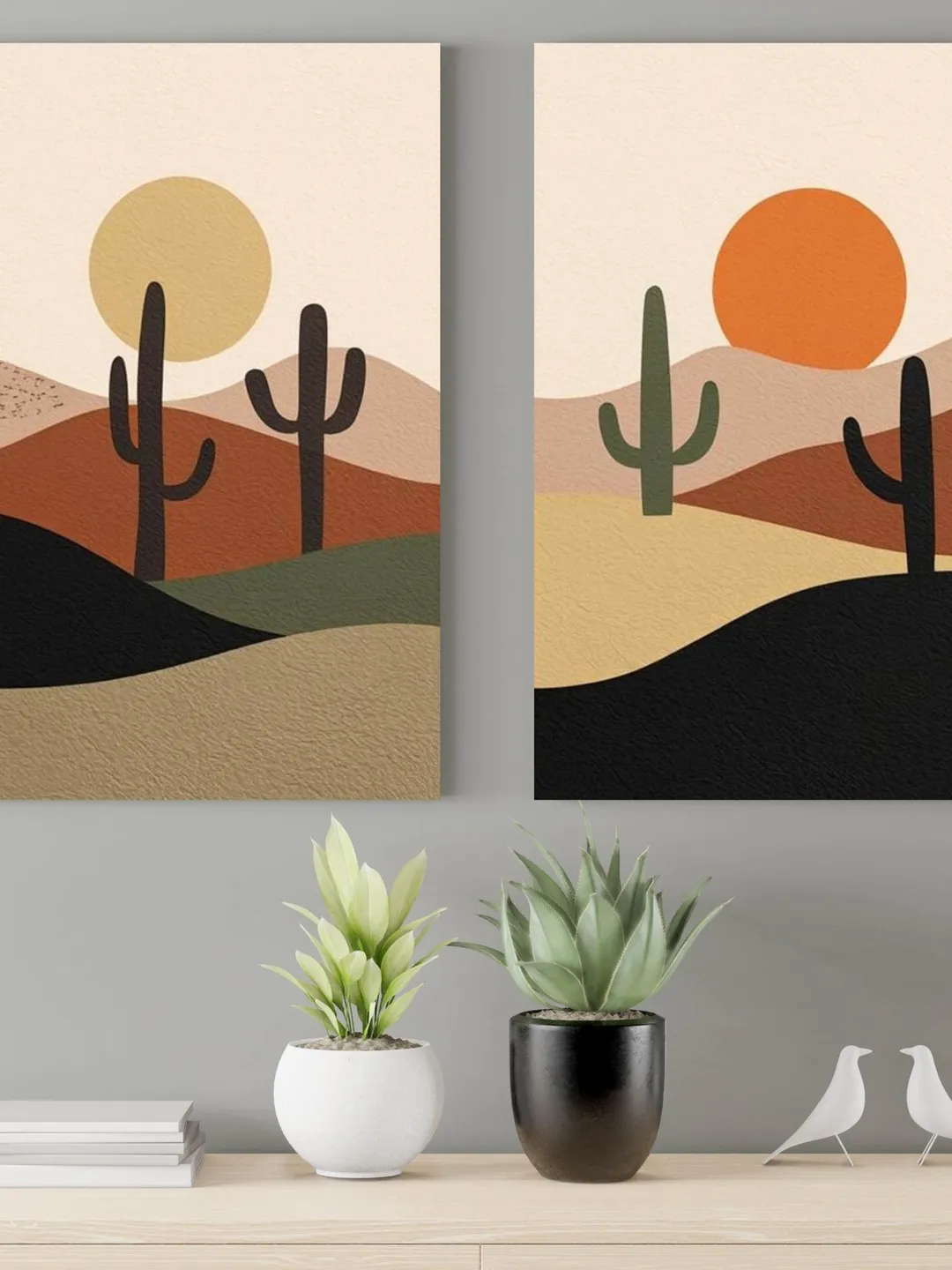 Minimalist Desert Cactus Print Set, Modern Boho Wall Art (Digital Download)