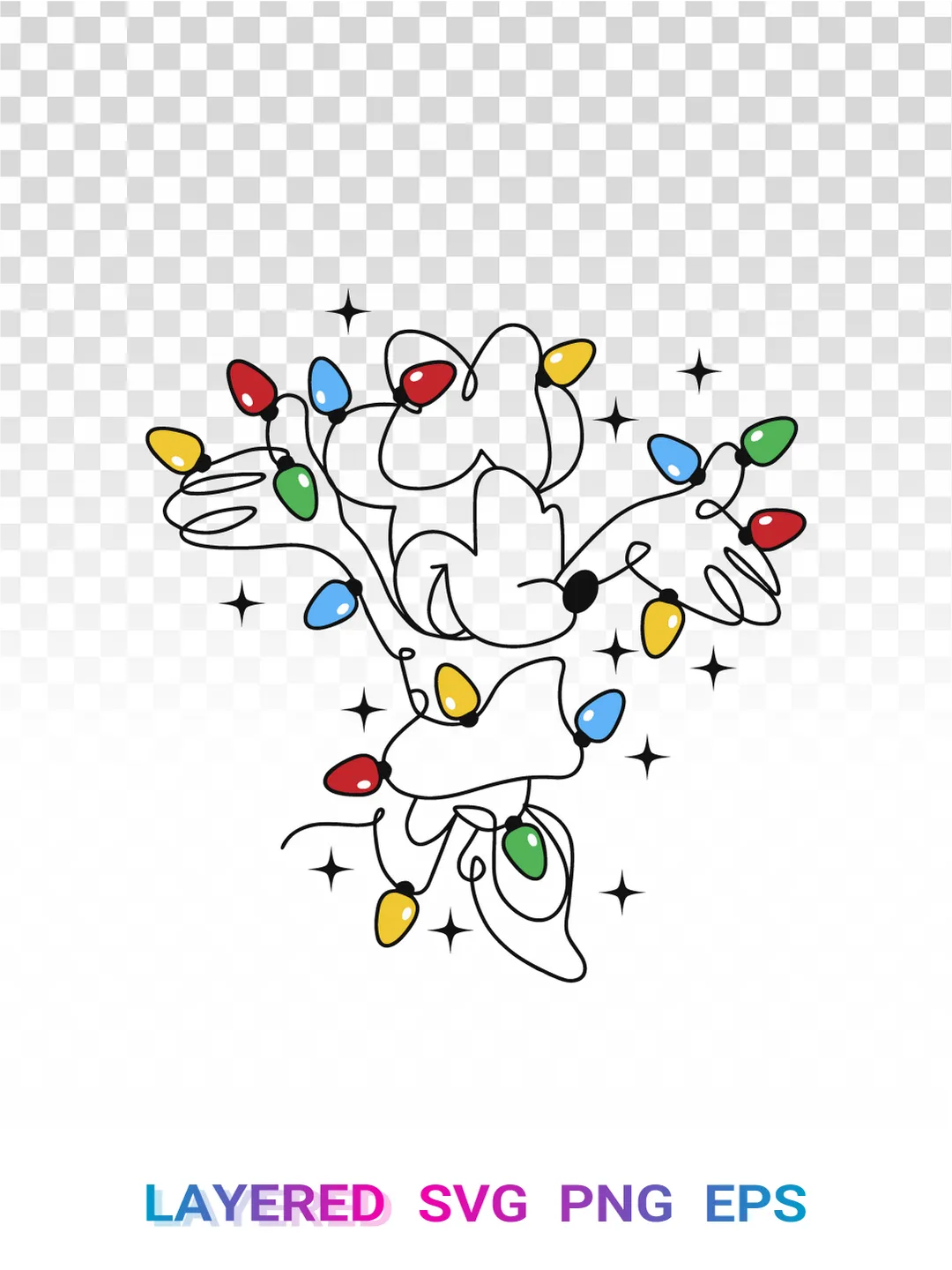 Minnie Mouse Christmas Lights SVG, Disney Holiday One Line PNG