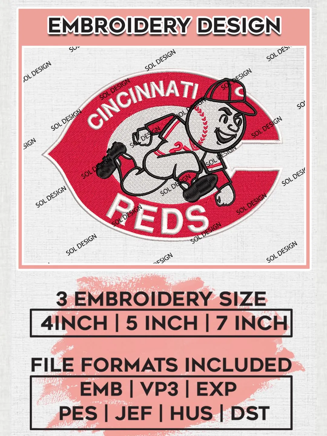 Cincinnati Reds MLB Team Logo Embroidery Design Files, MLB Cincinnati ...