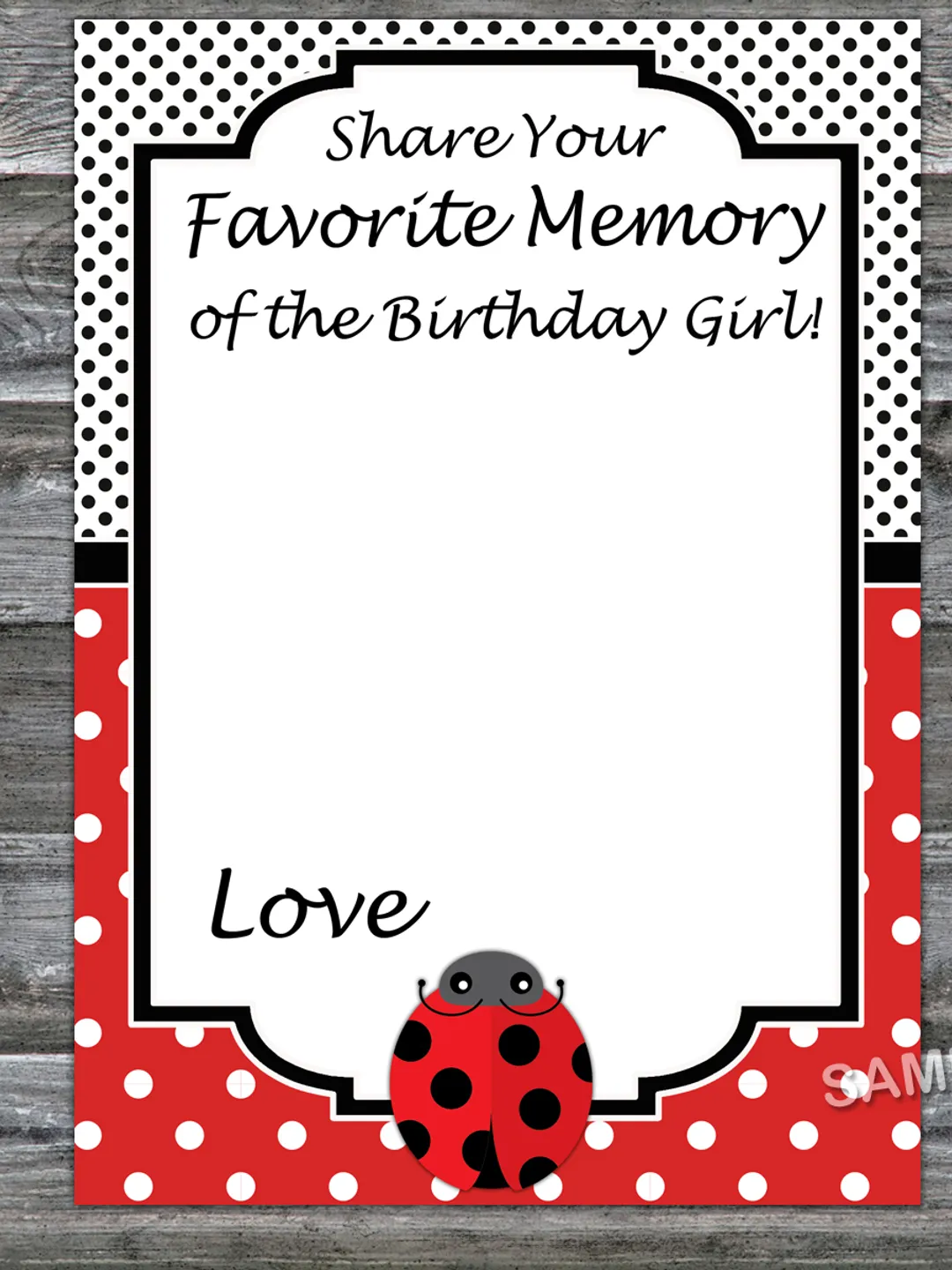 Ladybug Favorite Memory of the Birthday Girl,Adult Birthday party game ...