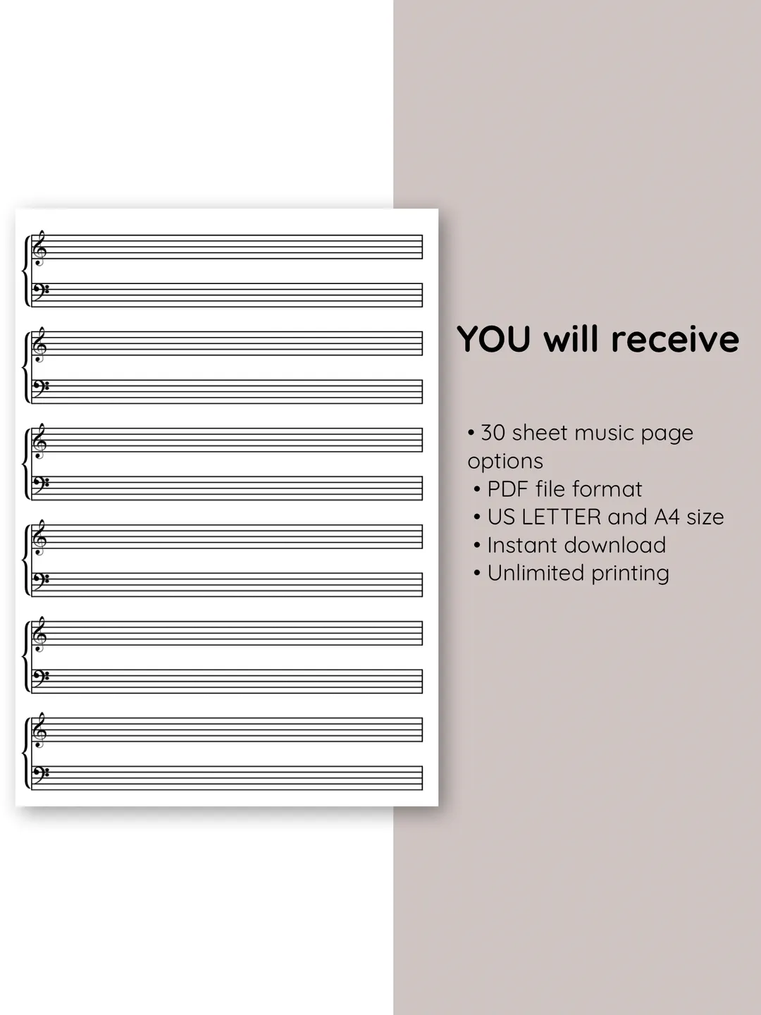 Set of blank music scores for musicians, teachers, and composers ...