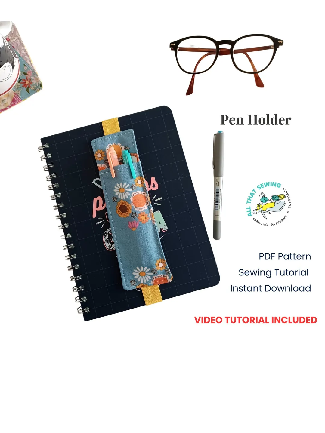 Elastic Pen Holder Bookmark Pattern, Pen Pouch A5 Notebook Pattern, PDF ...