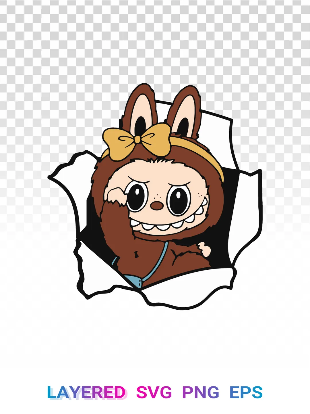 Outline Labubu PNG, Black White Layered SVG, Star ⭐ Eye Labubu Cricut