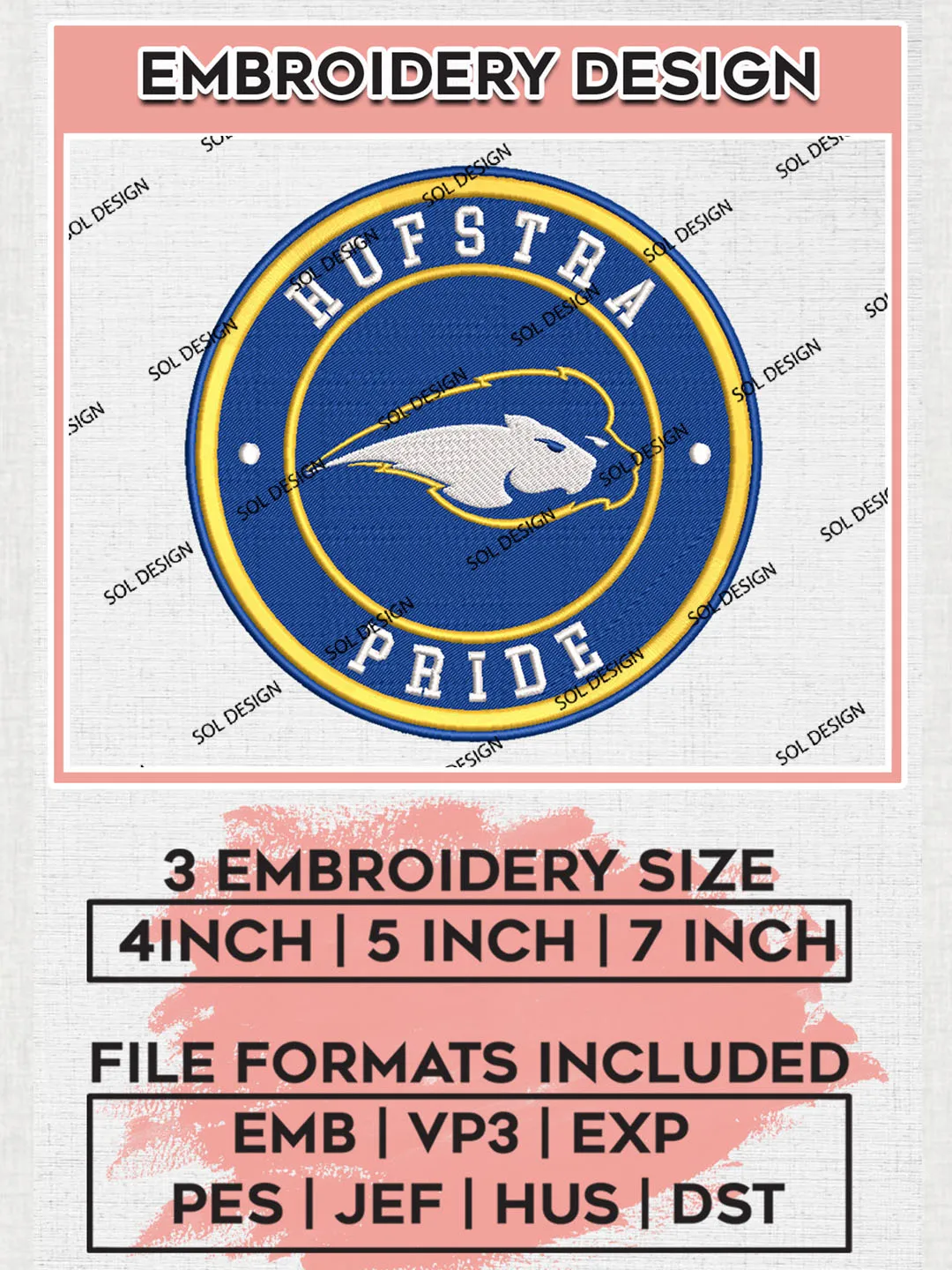 NCAA Hofstra Pride Round Logo Embroidery, NCAA Hofstra Pride Logo ...