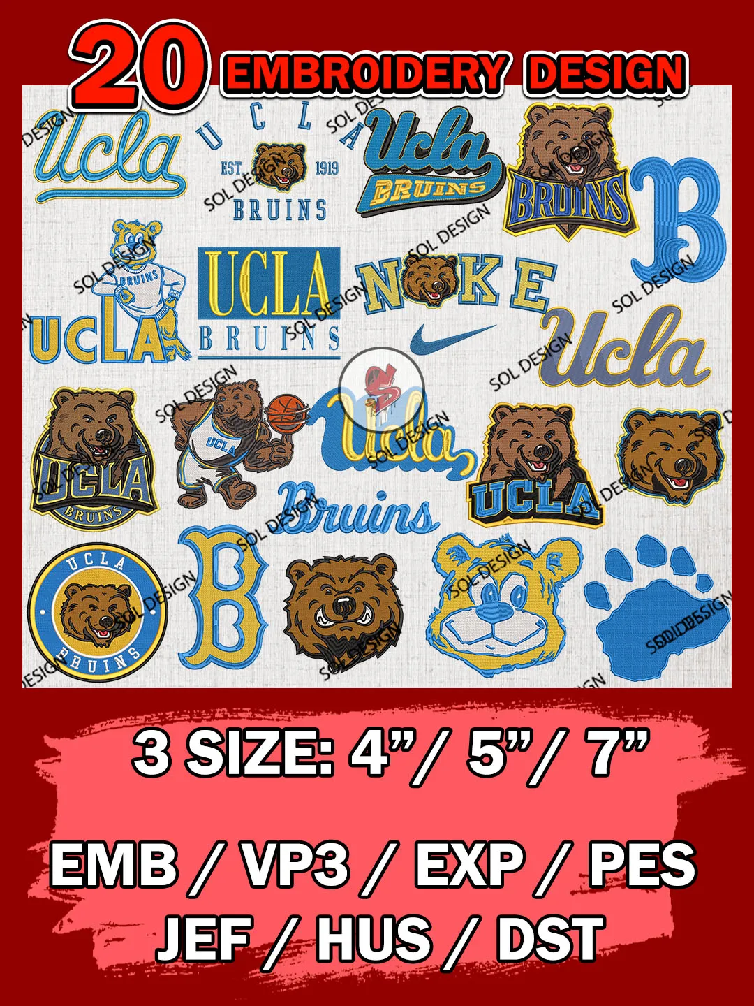 20 NCAA UCLA Bruins Bundle Embroidery Files, NCAA UCLA Bruins Team ...