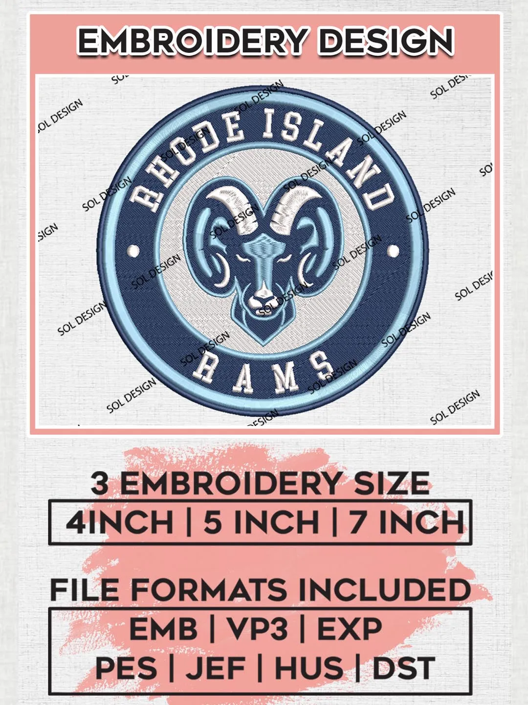 NCAA Rhode Island Rams Round Logo Embroidery, NCAA Richmond Spiders ...