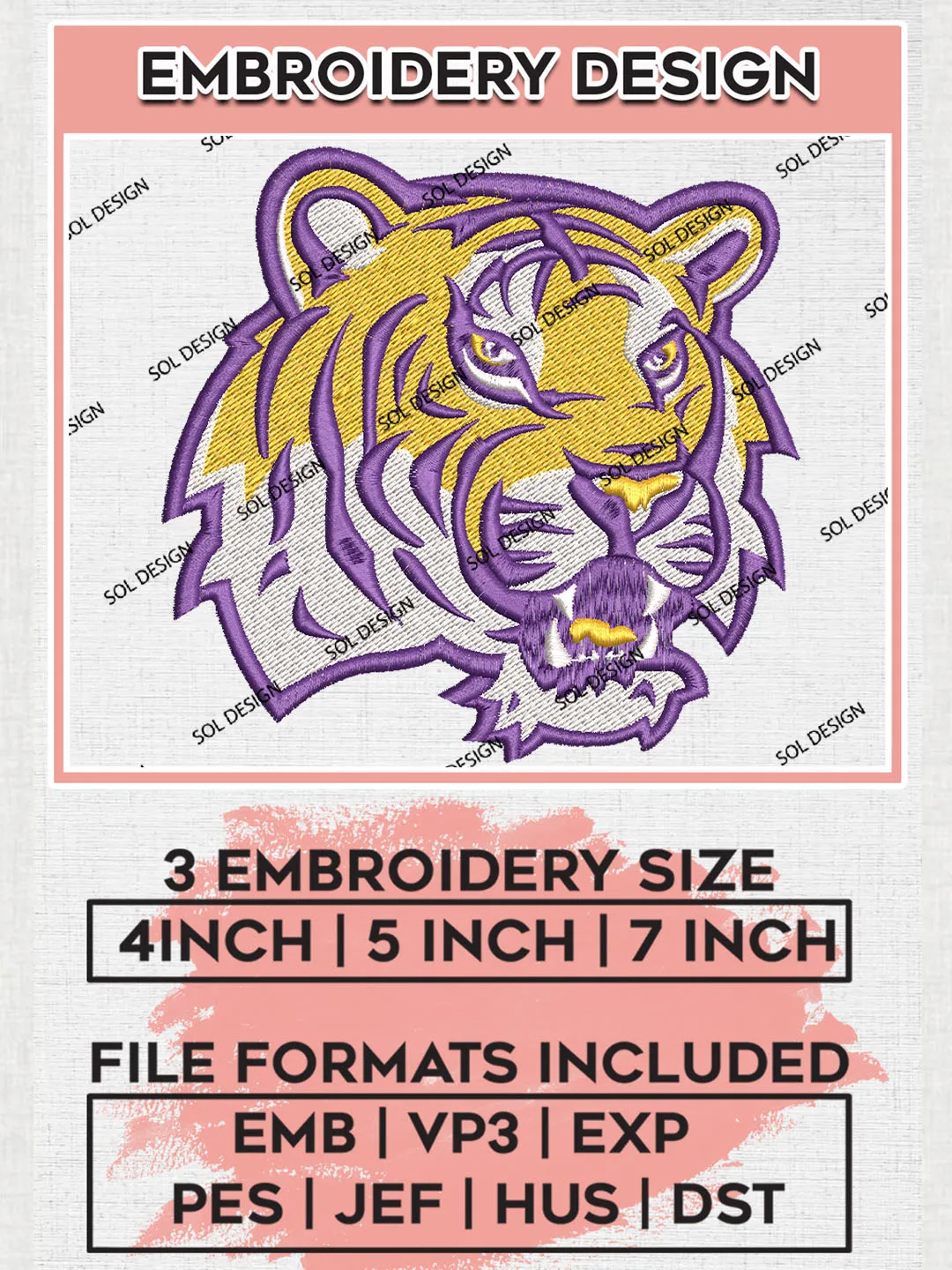LSU Tigers Team Head Mascot Logo Embroidery Design Files, NCAA LSU ...