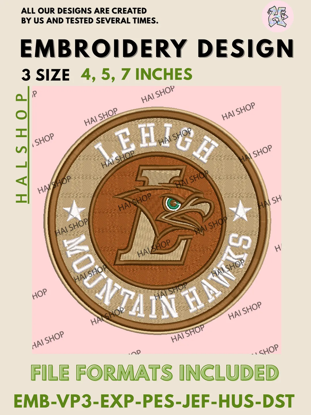 NCAA Lehigh Mountain Hawks Team Mascot Logo Machine Embroidery Design ...