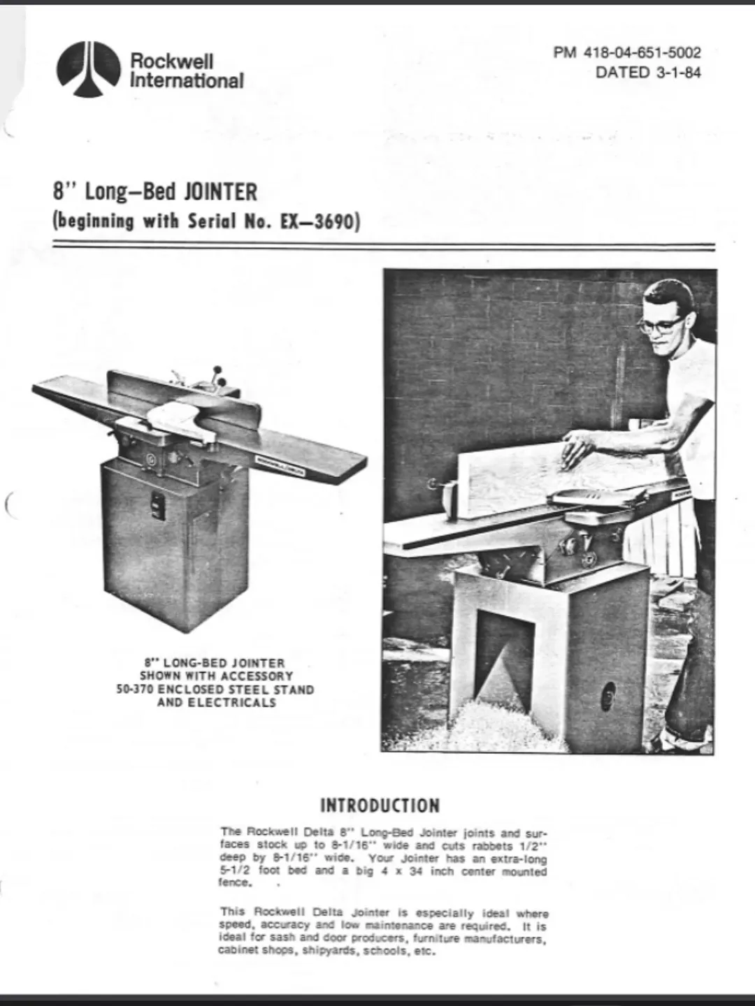 Delta 8" Jointer Instructions Manual/ Parts List 37-315
