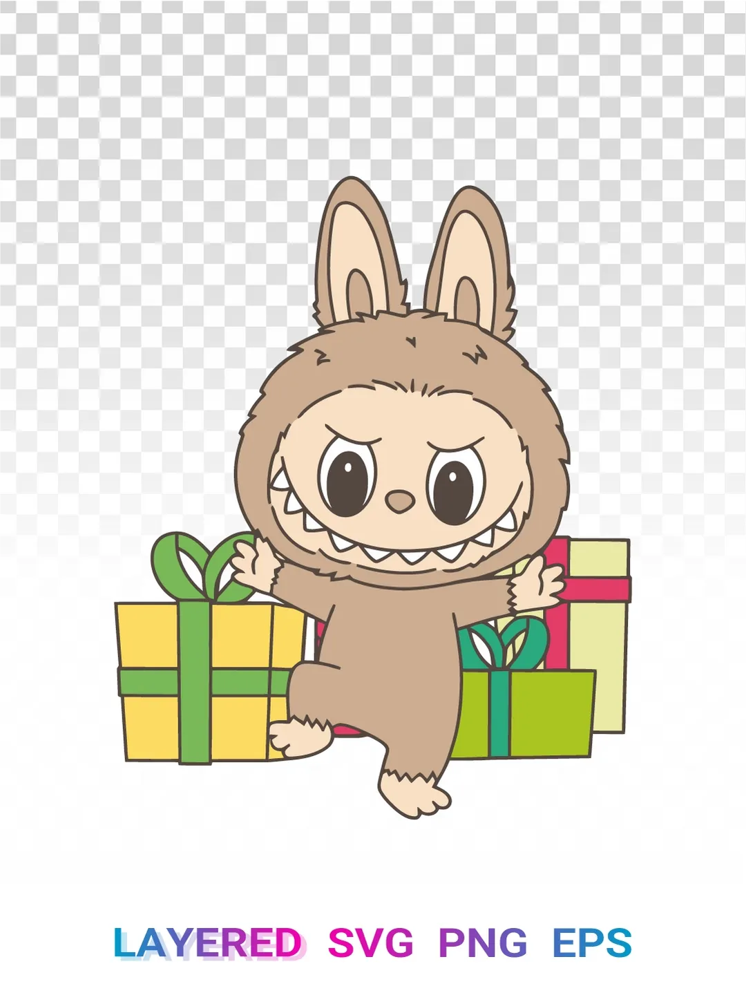Winter Labubu SVG PNG, Pink Bunny Labubu Christmas Clipart