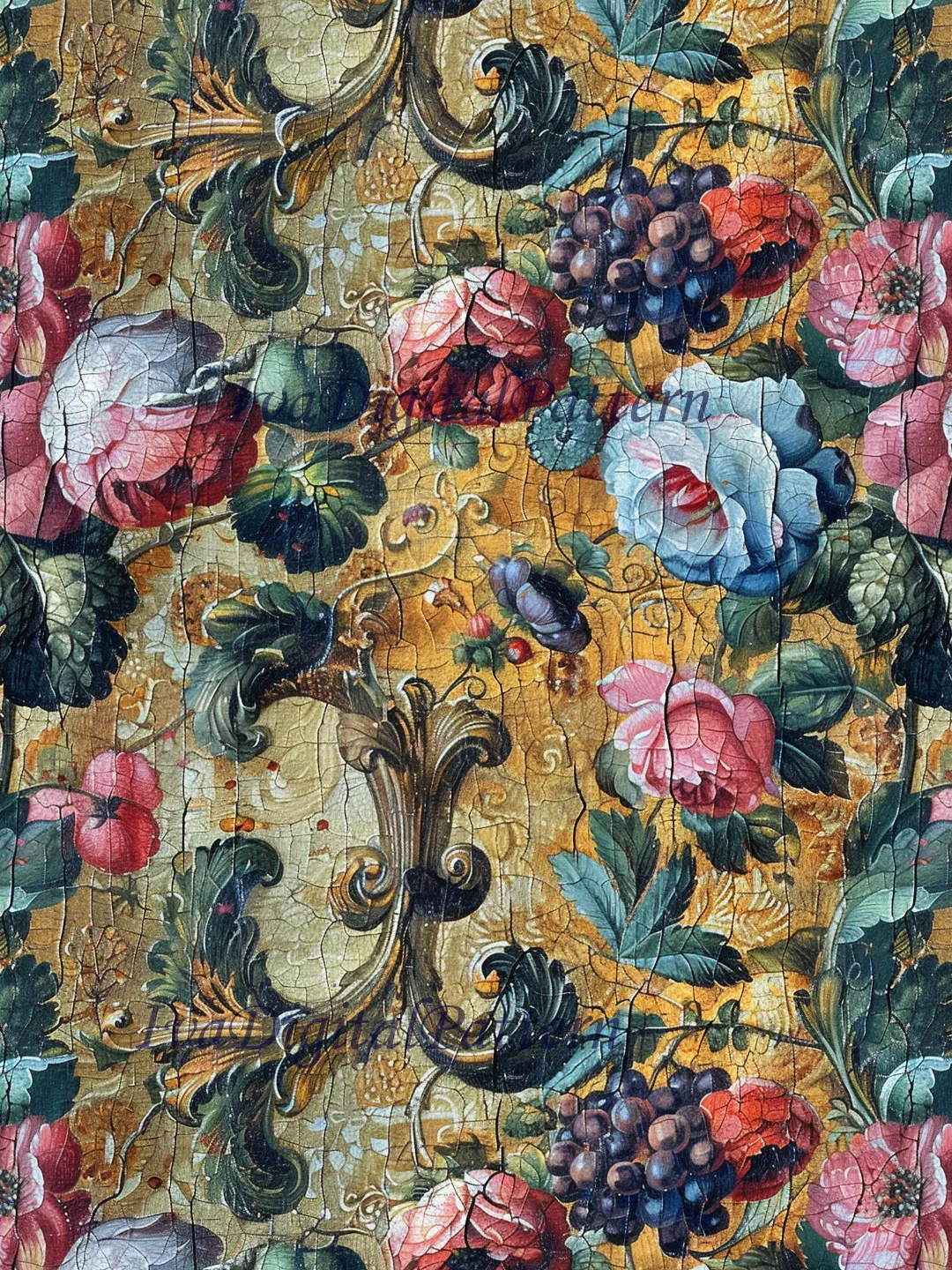 Vintage abstract floral seamless pattern renaissance, digital paper ...