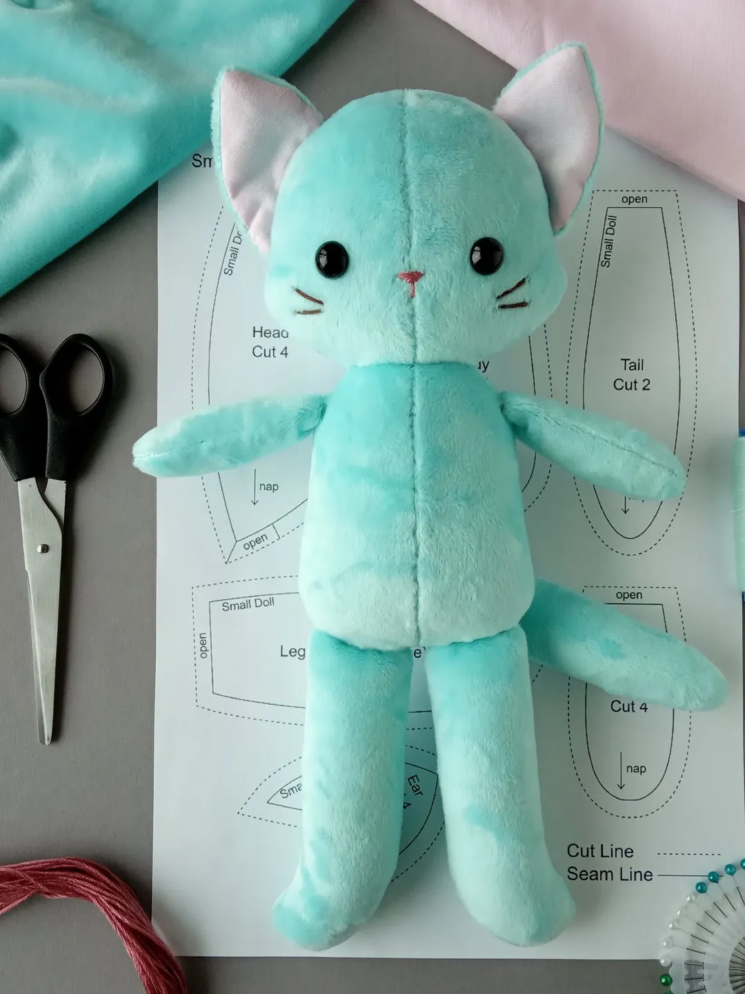Plush Cat Pattern PDF, DIY Stuffed Animal