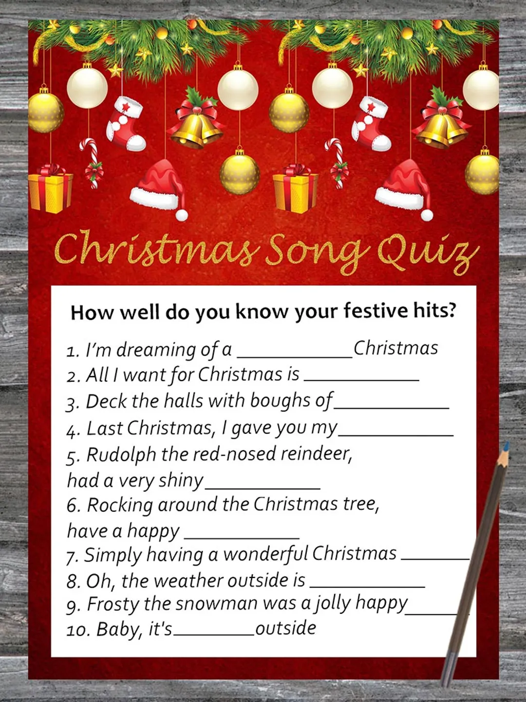 Christmas party games,Christmas Song Trivia Game Printable,Gold ...