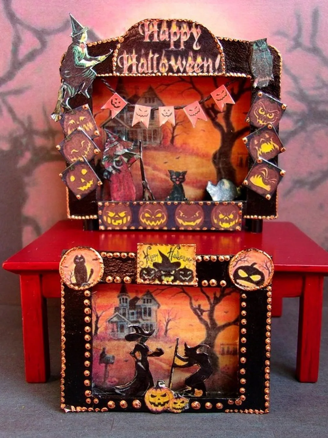 Miniature puppet theater with bears. 1:12. handmade.