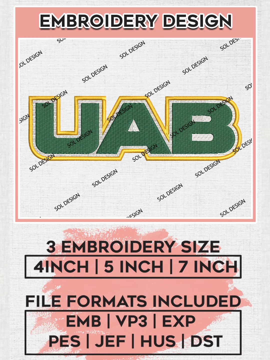 NCAA UAB College Team Word Logo Embroidery Design Files, NCAA UAB ...