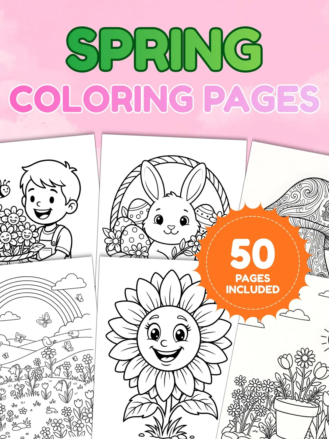 Kids Spring Coloring Book | Easy Flower Coloring Pages | Bold Simple ...
