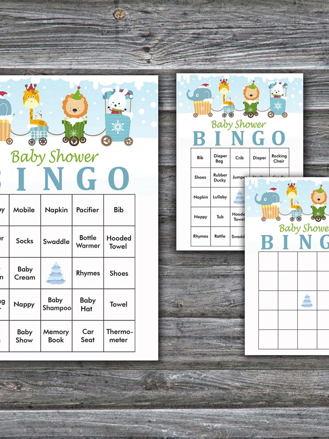 60 Animals train Baby Shower Bingo Cards,Christmas Baby Shower Bingo ...