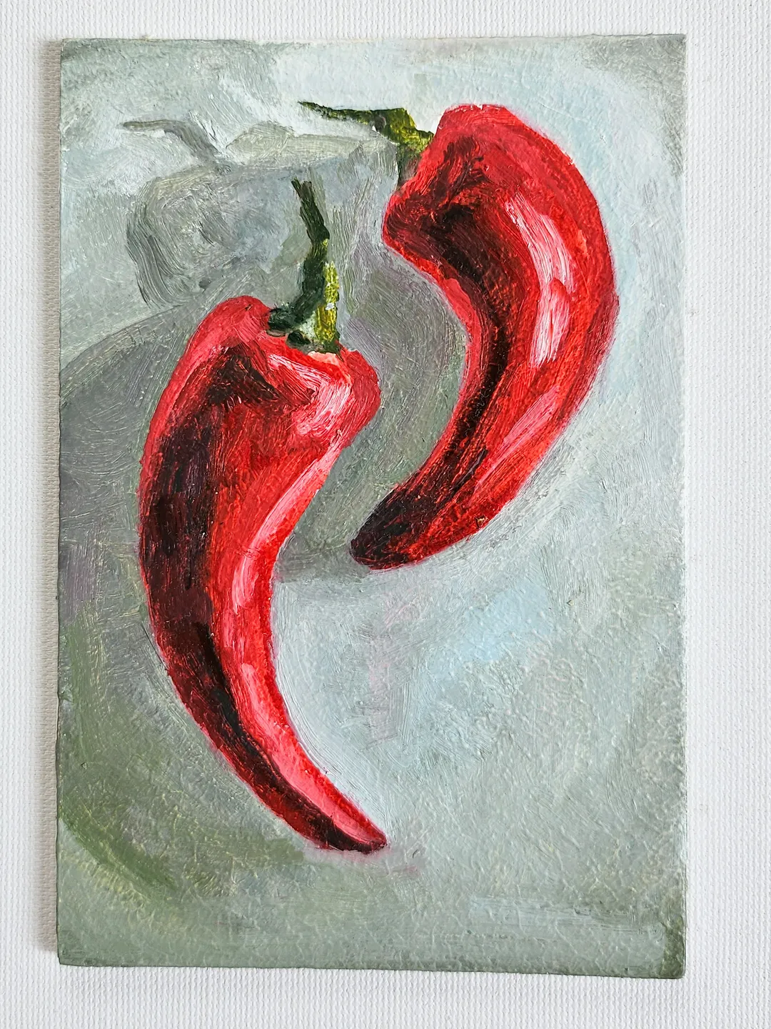 Chili peppers | Oil painting | 10×15 cm