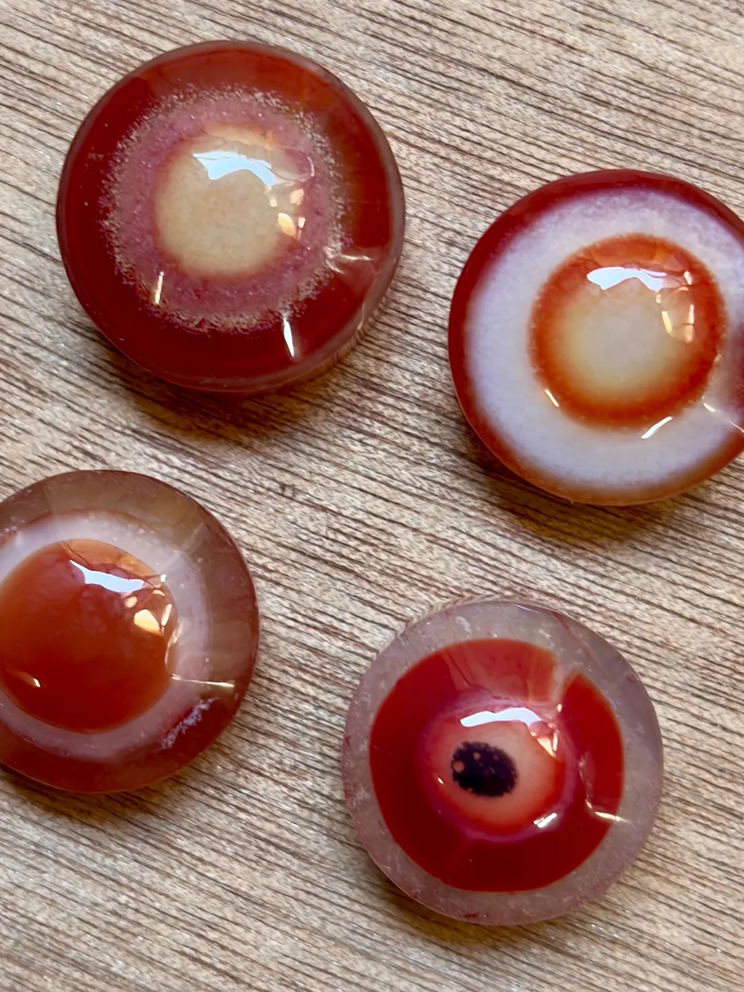 Natural Rad Banded Agate Eyes Cabochon: Handmade Gemstone