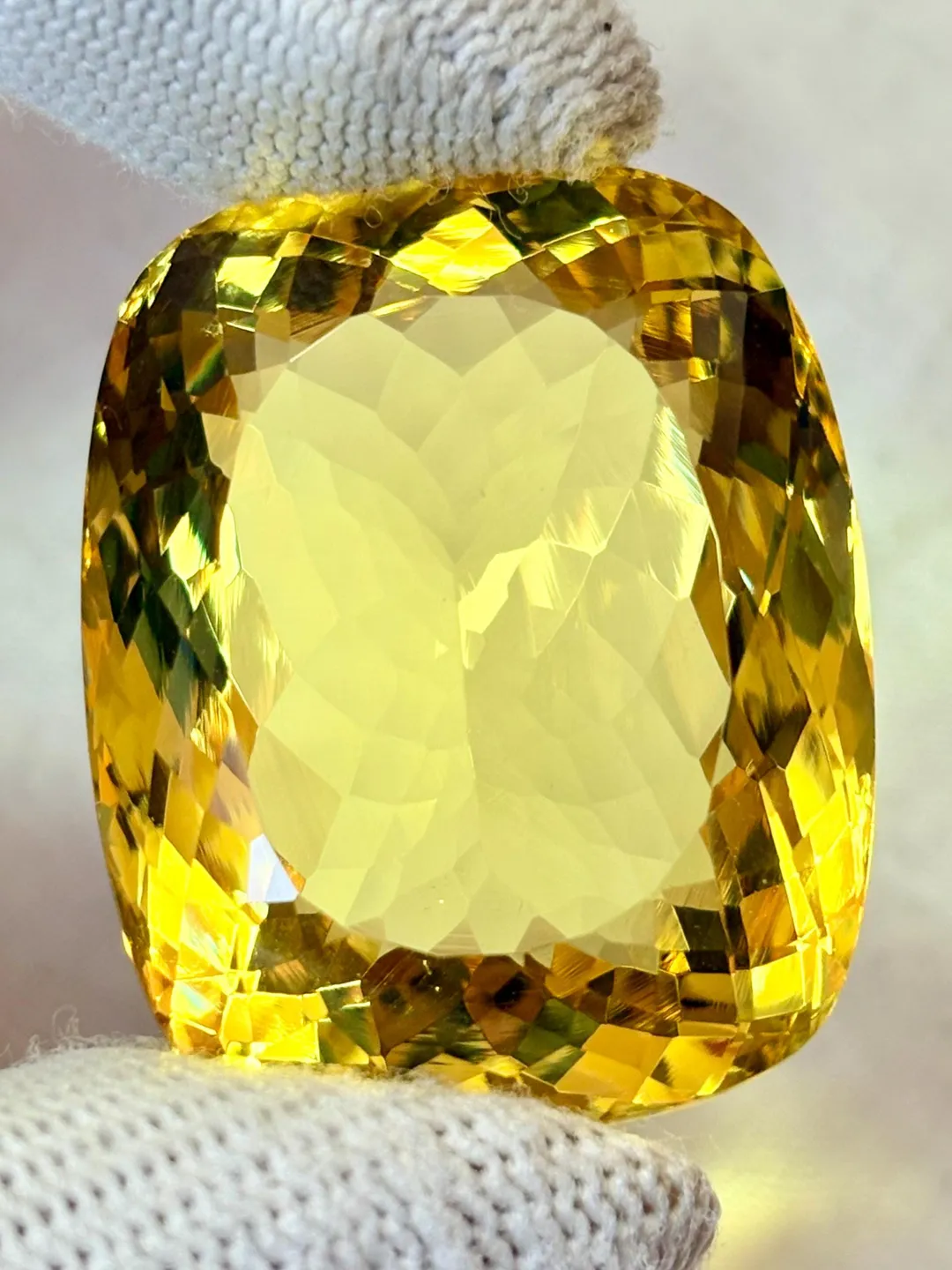 161 Carat Yellow Citrine Gemstone, Cushion Cut Lemon Quartz