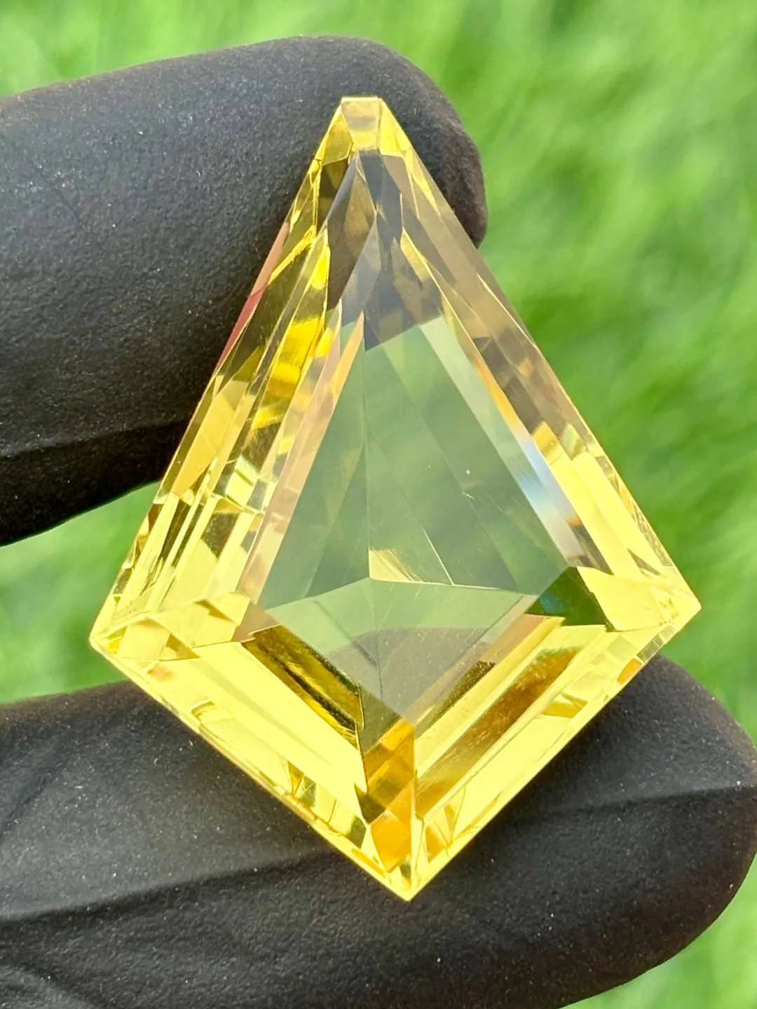 43 Carat Shield Cut Citrine Gemstone – Unique Yellow Fantasy Cut