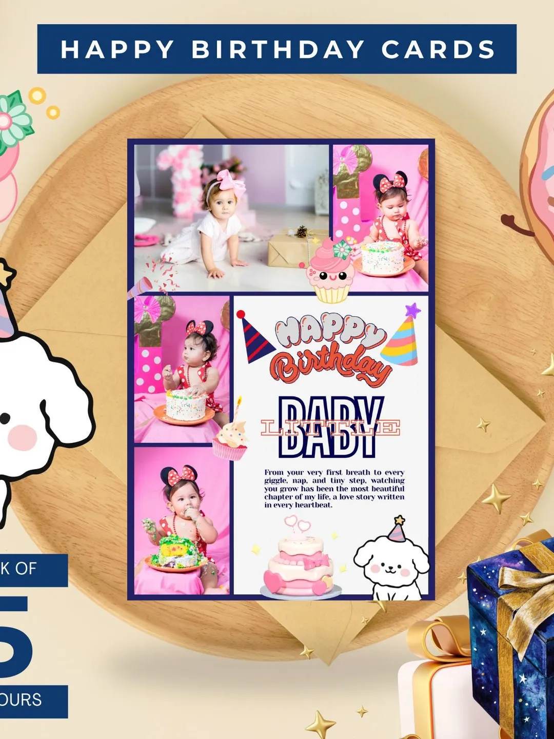 Custom Photo Birthday Card, Cake Theme, Editable Canva Template ...
