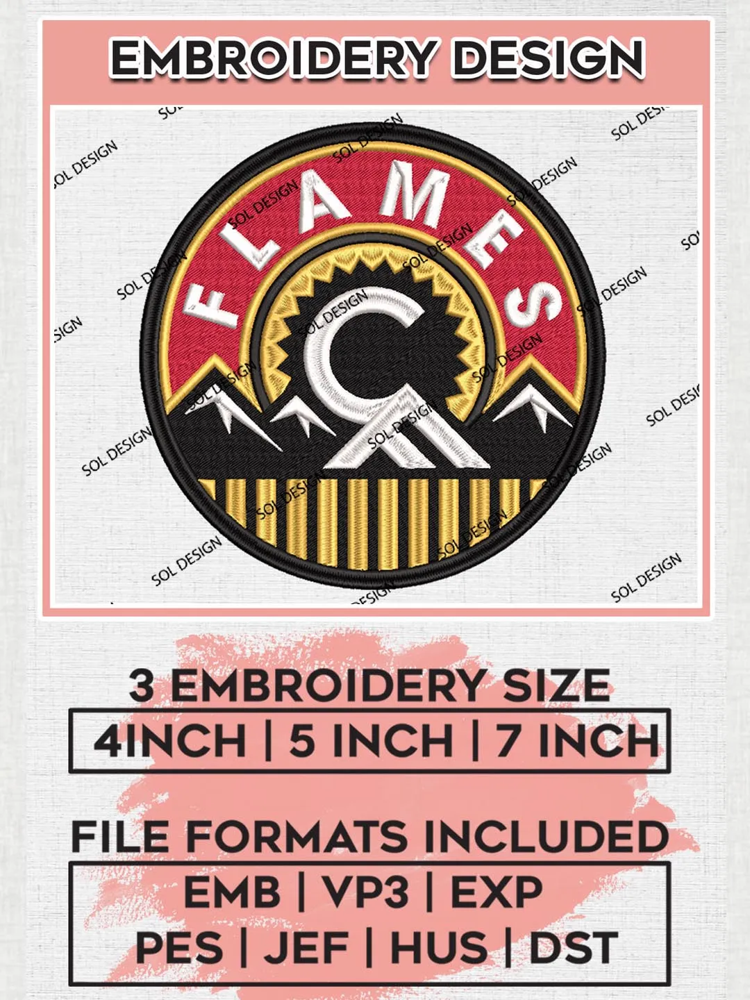 NHL Calgary Flames Circle Logo Embroidery Files, NHL Calgary Flames ...