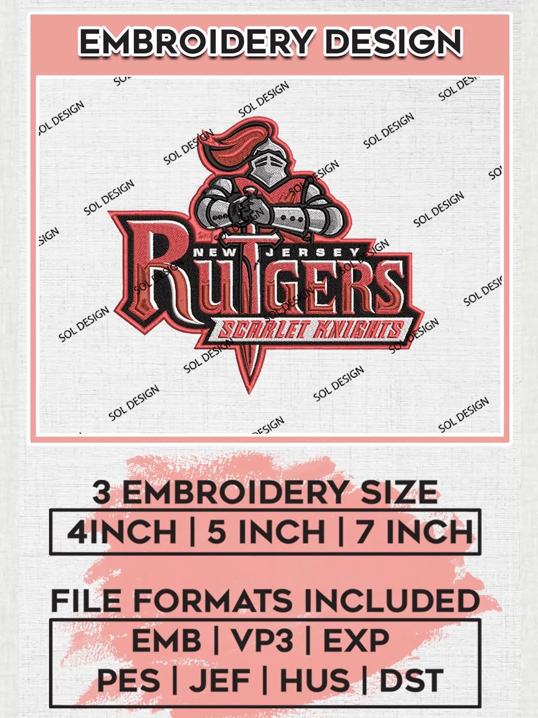 NCAA New Jersey Rutgers Team Logo Machine Embroidery Design, NCAA ...