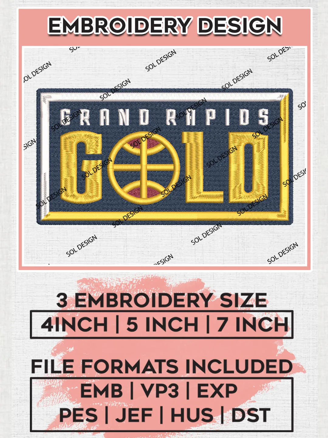 NBA Grand Rapids Gold Basketball Team Logo Wordmark Embroidery Designs ...