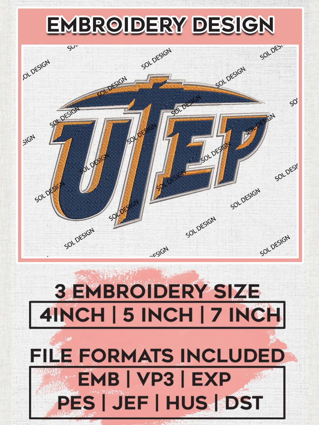 UTEP Miners Logo Machine Embroidery Design, NCAA UTEP Miners Embroidery ...