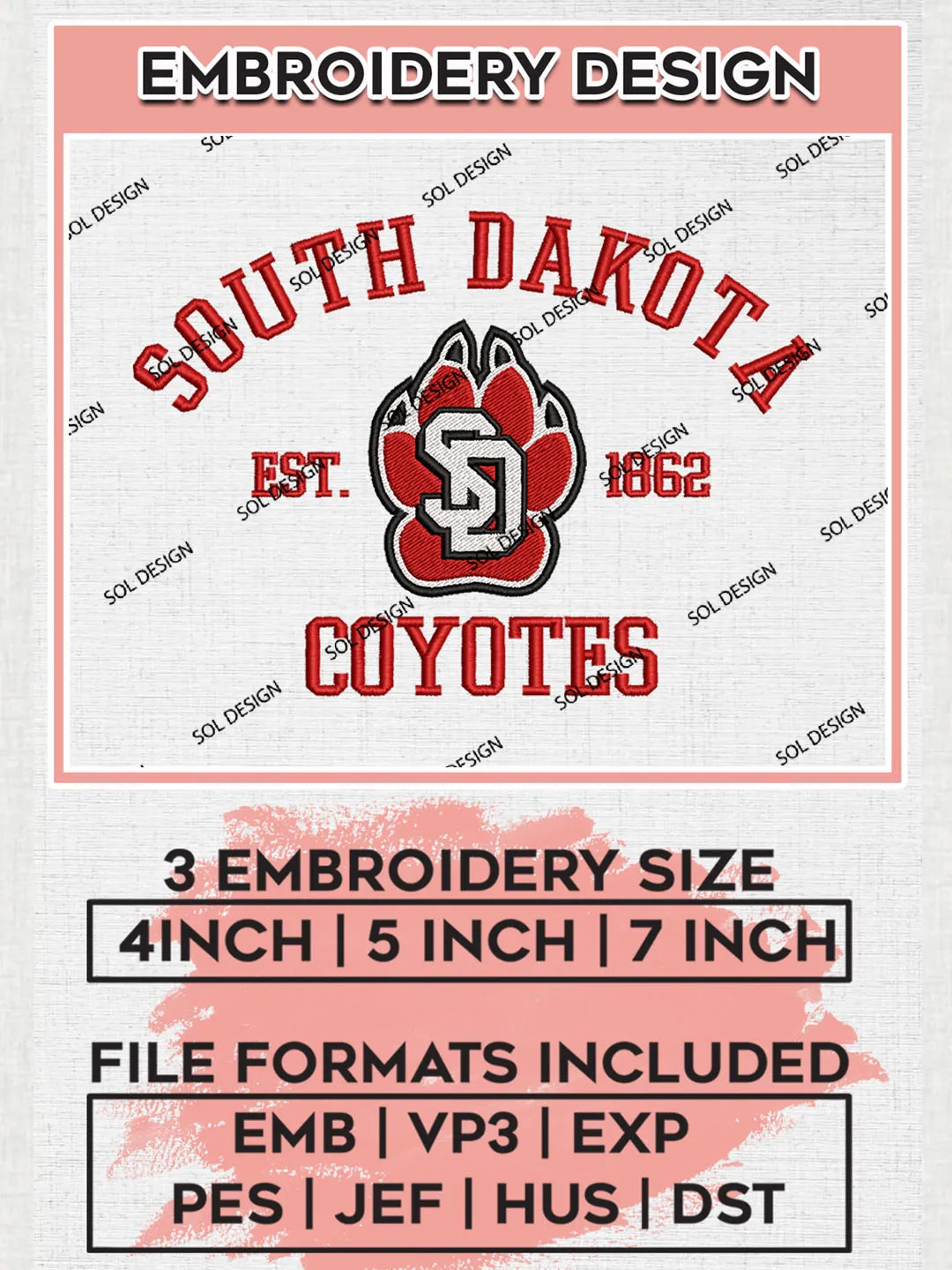 South Dakota Coyotes Est 1862 Logo Embroidery Designs, NCAA South ...