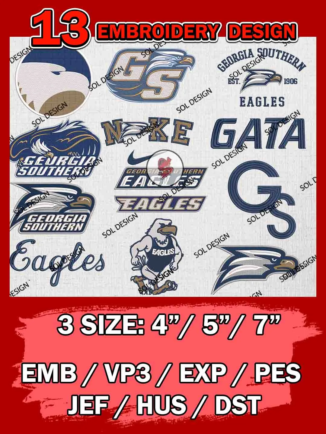 13 NCAA Georgia Southern Eagles Bundle Embroidery Files, NCAA Georgia ...