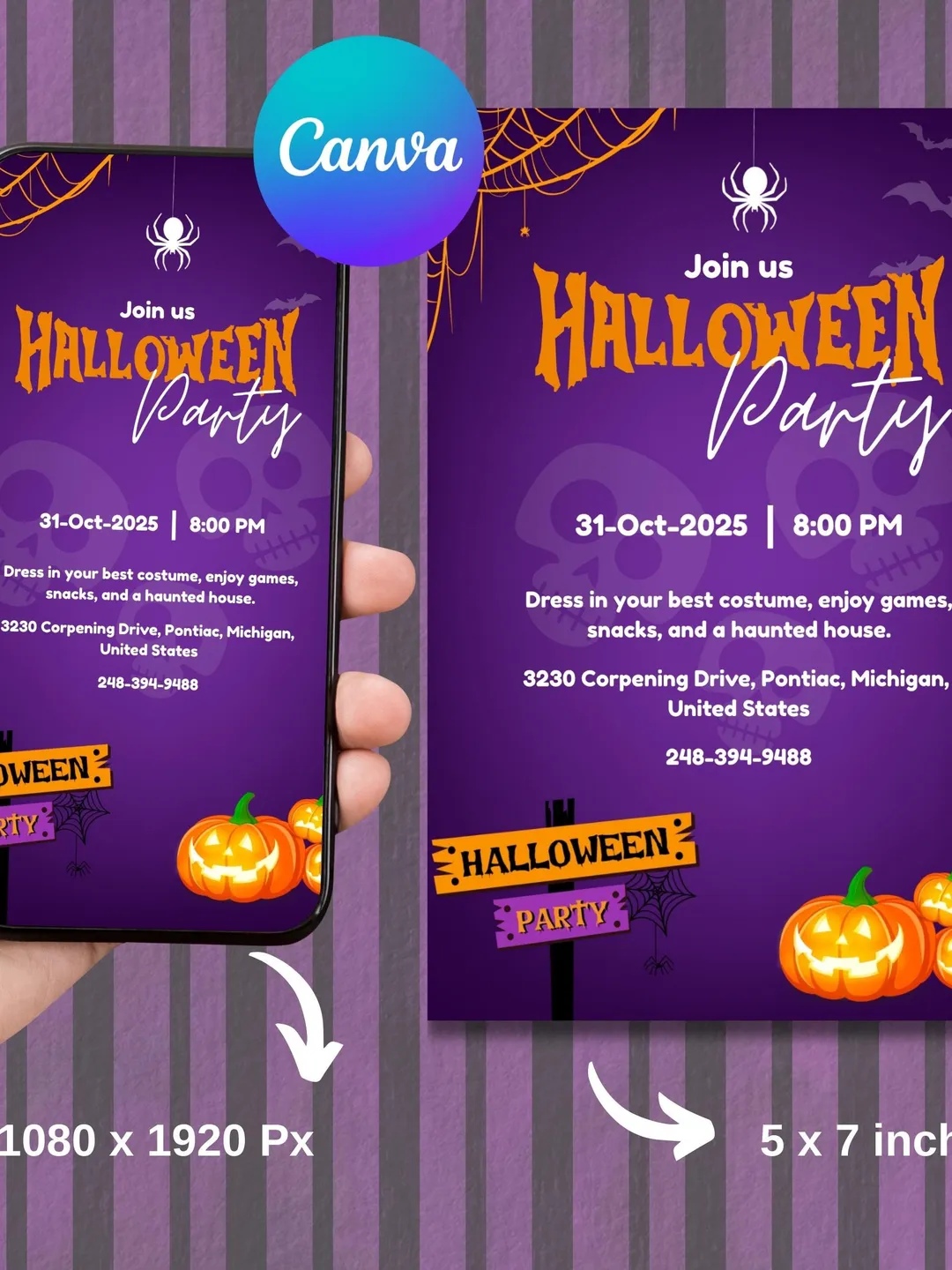 Vintage Halloween Party Invitation Template Editable Canva Design ...