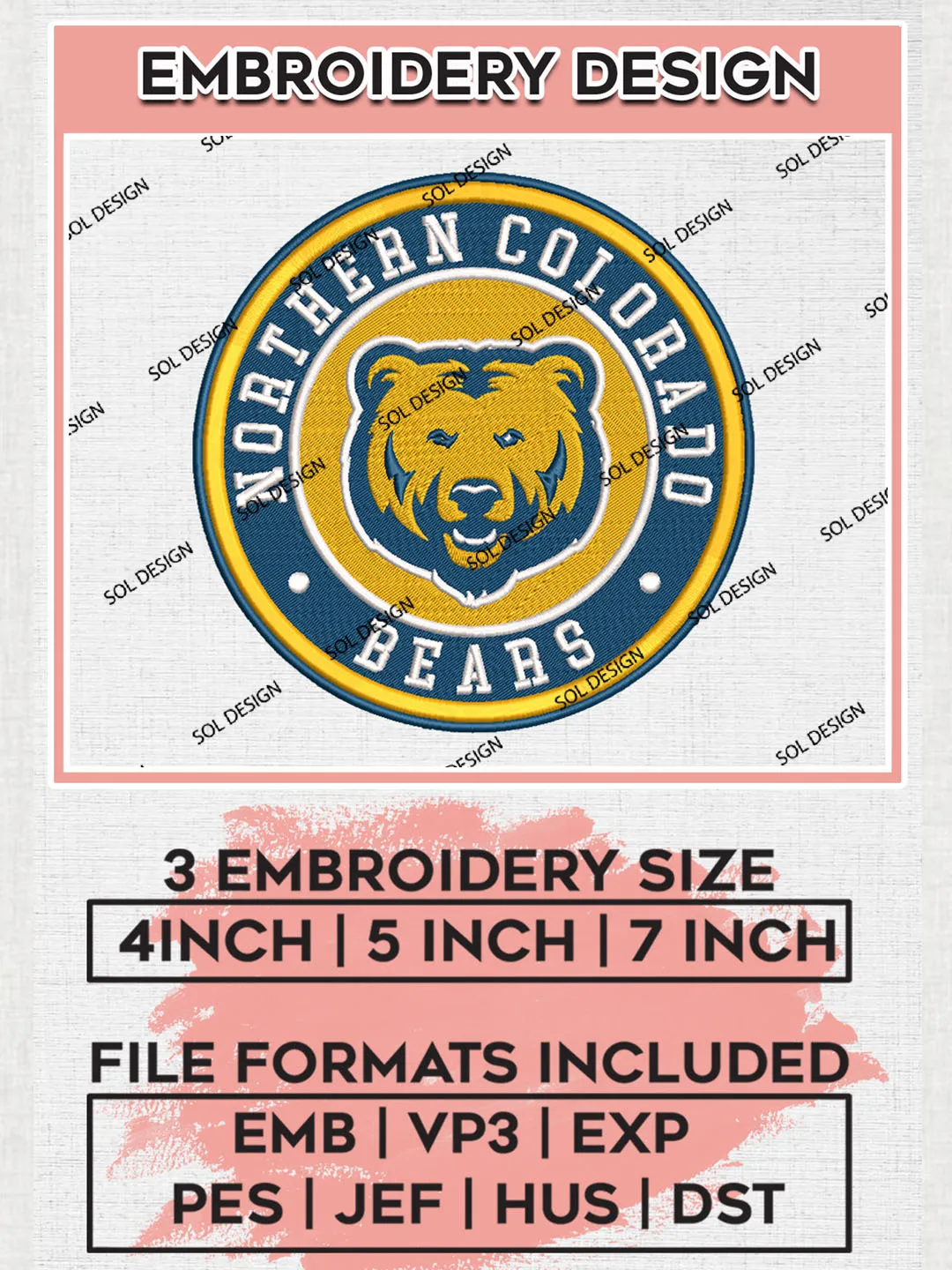 NCAA Northern Colorado Bears Round Logo Embroidery, NCAA Northern ...