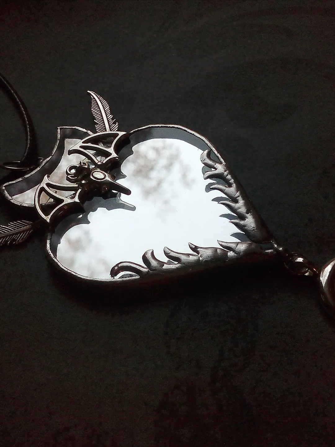 Stained glass scrying mirror, Black goth ornate mirror, Bat mirror Car ...