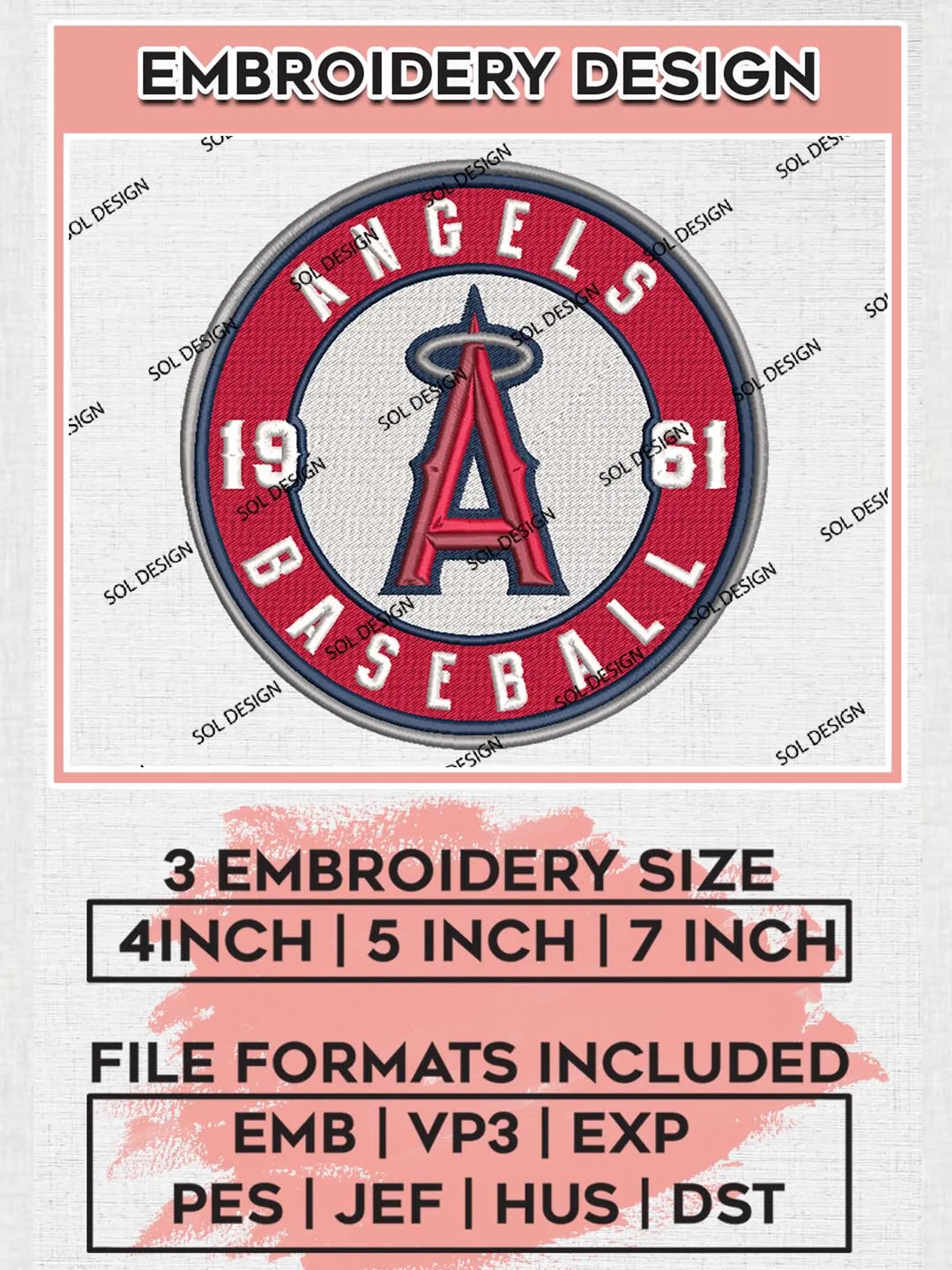Los Angeles Angels Est Logo Embroidery Files, MLB Los Angeles Angels ...