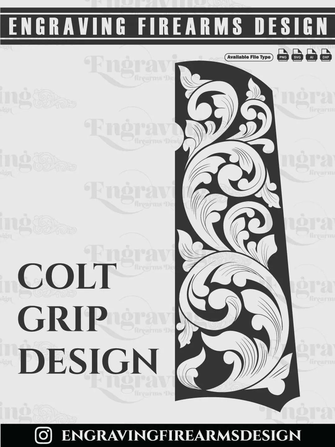Colt 1911 Grip Scroll Engraving Design | Vector File Bundle for Laser ...