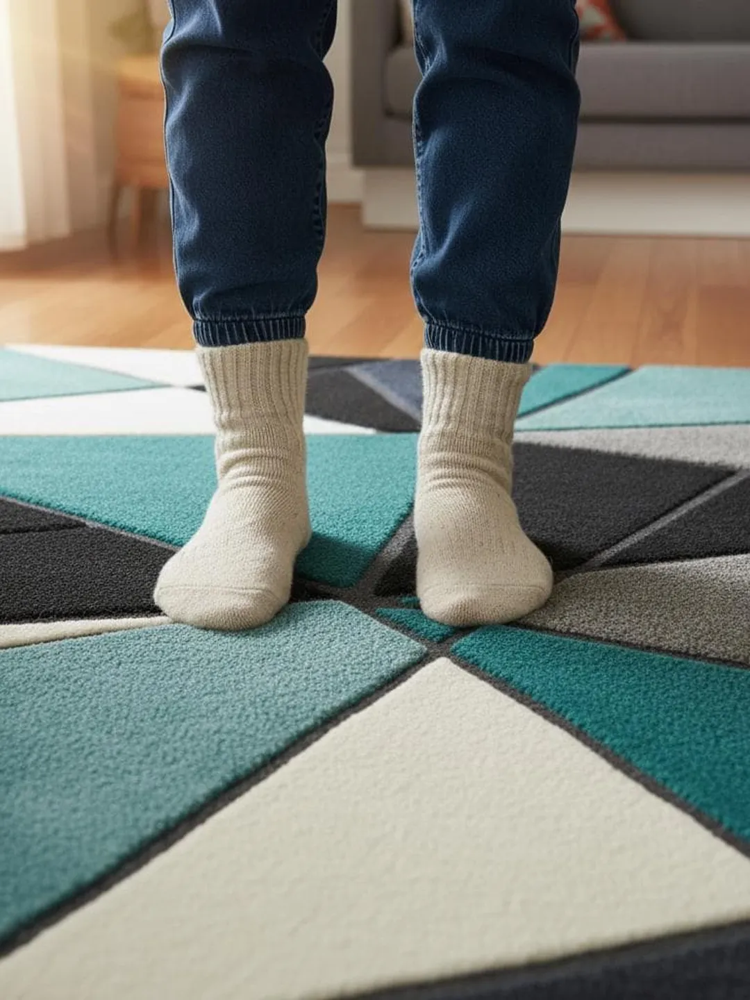 Deep Teal Geometric Area Rug: Modern Abstract Chroma Block Carpet Teppich