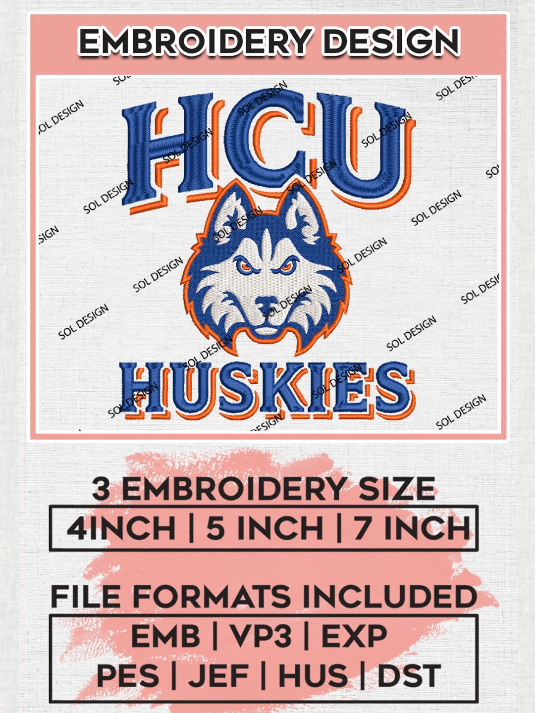 HCU Huskies Team Mascot Logo Embroidery Design Files, NCAA Houston ...