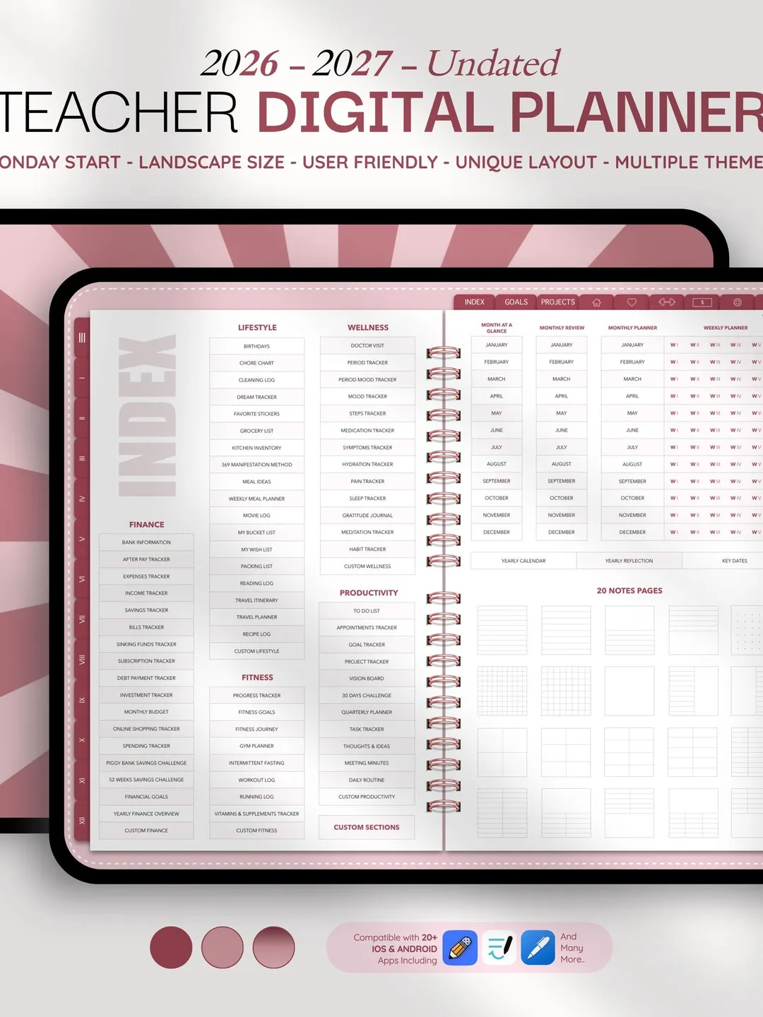 Teacher Digital Planner 2026 2027 | Undated Academic Lesson | iPad ...