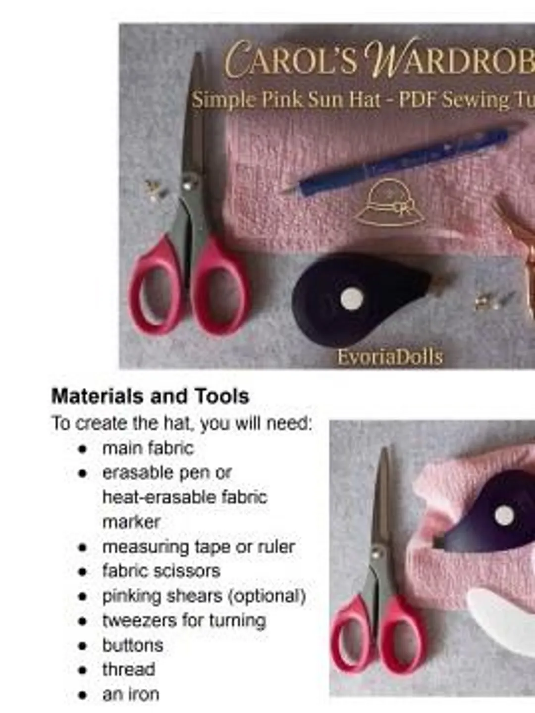 Mini Sun Hat PDF Sewing Tutorial and Pattern for dolls similar toys ...