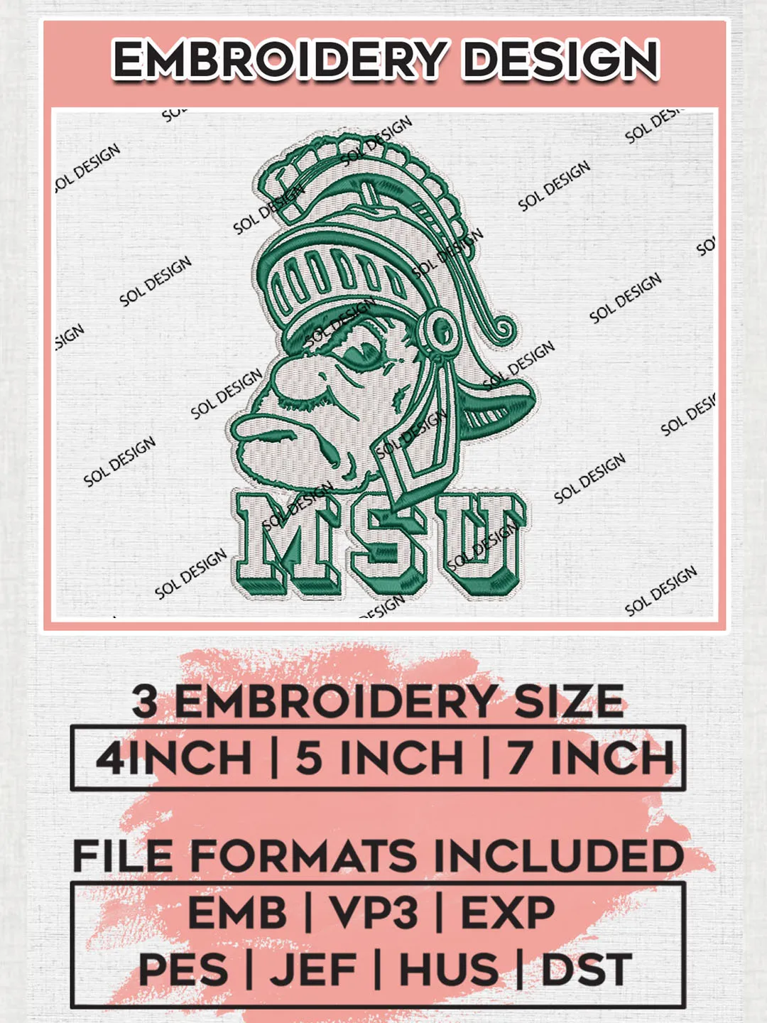 NCAA MSU Spartans Team Mascot Logo Embroidery Design Files, NCAA ...