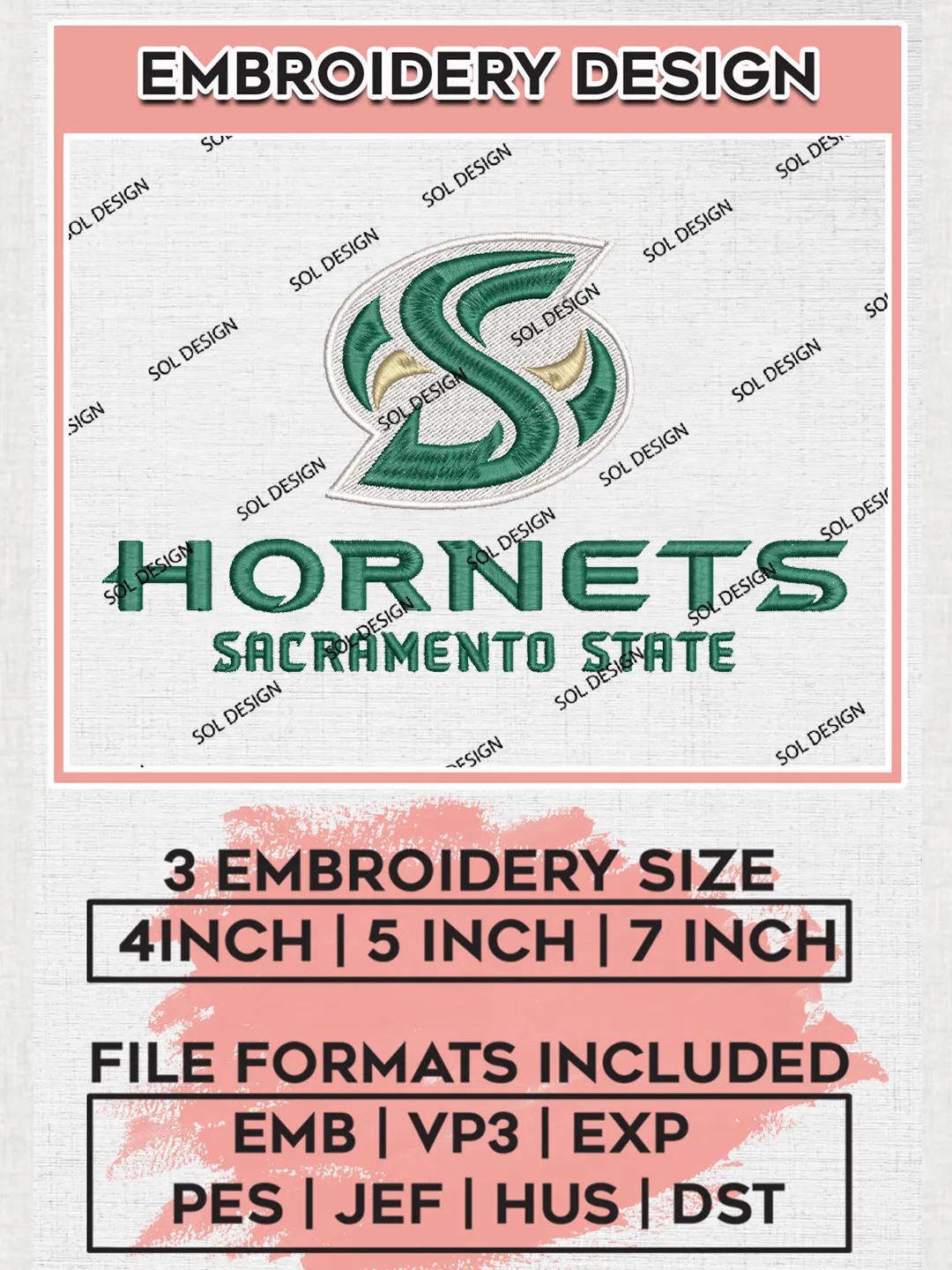 Sacramento State Hornets College Team Logo Embroidery Design Files ...
