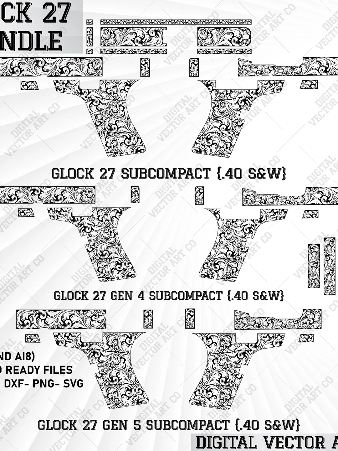 Glock 27, Glock 27 Gen 4, Glock 27 Gen 5 Scroll Design.Glock Patterns ...