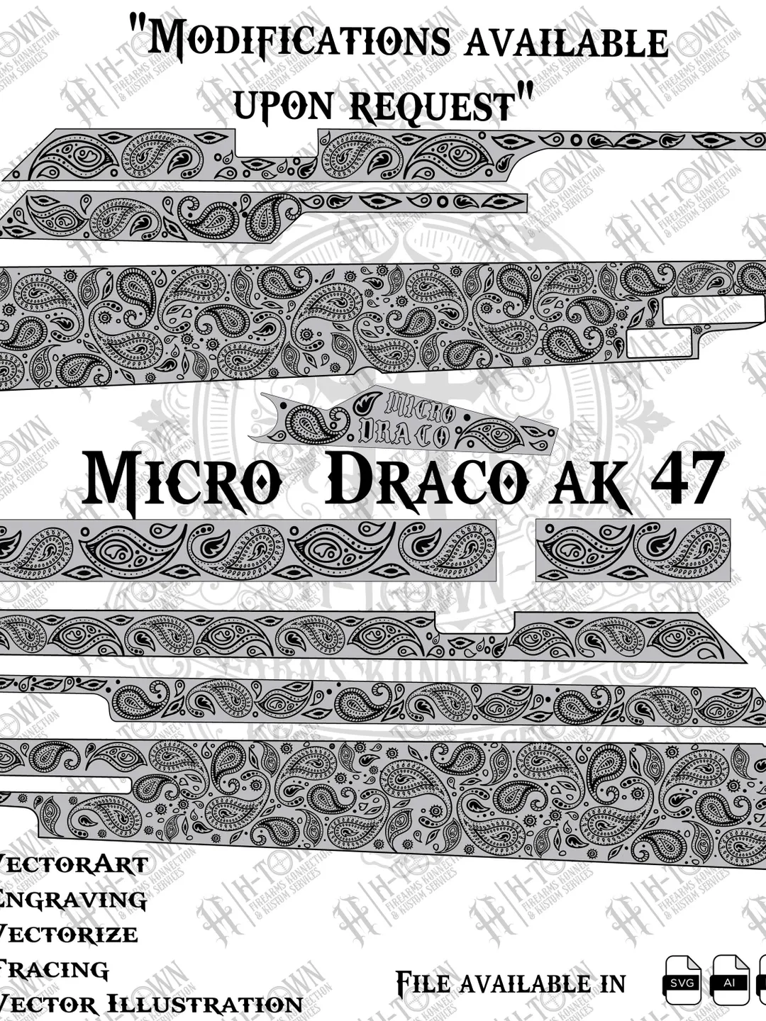 Micro Draco AK47 Paisley Engraving Design | Laser Ready Gun Vector ...